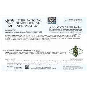 Green Amber Sterling Silver Celtic Thin Ring , Size 11