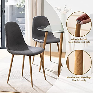 STYLIFING Round Glass Dining Table - Tempered Glass Kitchen Table Dining Room Table - Modern Small Round Dining Table for 4 with Wood Printed Transfer Metal Leg Coffee Dinner Table for Living Room