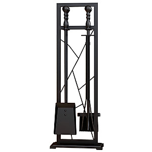 Fire Beauty Fireplace Tools, 5 Pieces Fireside Accessories Fire Kit Set, Stand Woodstove Tools Holder Wrought Iron Handle Indoor Fireset Stand (30.5 Inches)