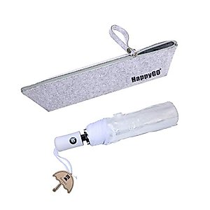 HappyGo Clear Umbrella,10 Ribs More Wind Resistant, Size 47''/120cm 1~2 People Available,Lengthening Handle 10cm,High Strength Fiberglass Ribs,Thick Umbrella Cloth,Auto Open Close, Travel Umbrella