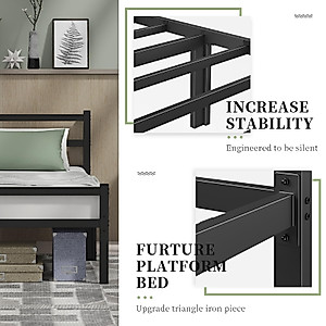 Musen Twin Metal Bed Frame with Headboard, Noise Free, Anti-Slip, Easy Assembly, Under-Bed Storage, Black