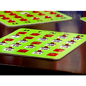 Regal Bingo Bingo Game Set for Adults and Kids - 25 Bingo Cards with Sliding Windows, Reusable & Large Bingo Cards, 1 Master Board - Fun Family Bingo Game Night - No Chips & Daubers Needed - Green