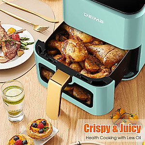 DEIME Air Fryer 4.2 QT Oilless Hot AirFryer 1200W Healthy Cooker Small Oven with 7 Presets, Digital LCD Touch Screen, Visual Cooking Window, Non-Stick Basket, Included Recipe (Green)