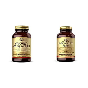 Solgar Vitamin E 268 MG (400 IU) Mixed (d-Alpha Tocopherol & Mixed Tocopherols), 100 Softgels - Supp with B-Complex 100", 100 Vegetable Capsules - Heart Health - Nervous System Support - Supports En