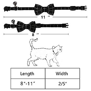 SLSON 2 Pack Breakaway Cat Collar with Bell and Bow Tie Plaid Kitten Collar for Cats and Small Dogs Pets Adjustable from 8-11In, Black and Grey