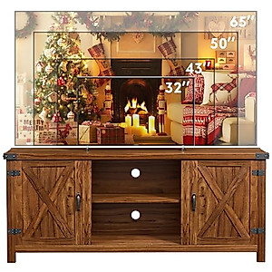 YESHOMY Modern Farmhouse TV Stand with Two Barn Doors and Storage Cabinets for Televisions up to 65+ Inch, Entertainment Center Console Table, Media Furniture for Living Room, 58 Inch, Walnut