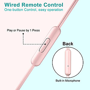 ELOVEN 3.5mm Wired Headphones HiFi Stereo Sound Wired Earbuds Noise Cancelling in-Ear Headset with Bulit-in Mic Volume Control Sports Earphones for iPhone Samsung iPad (2 Pack Pink+Blue)