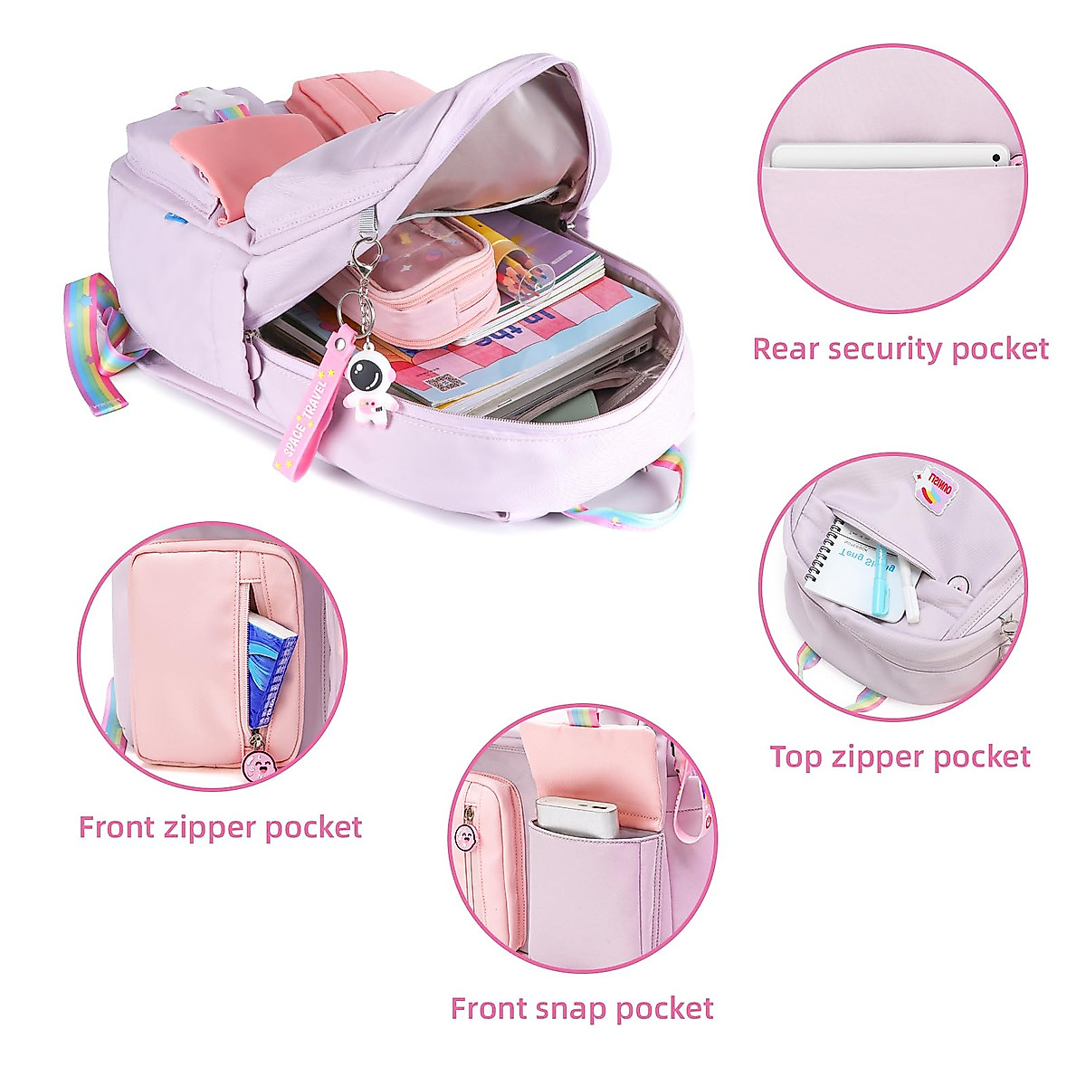 AUOBAG Kids Backpacks Girls Backpack for Girl Elementary School Bags Bookbags For Teen Suitable For Children Aged 7-15 (Purple)