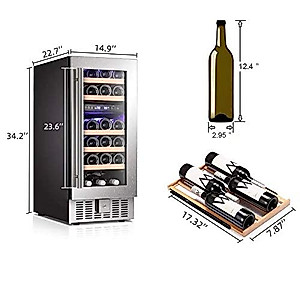 Joy Pebble Wine Cooler 28 Bottle Dual Zone Built-in Wine Cellar with Stainless Steel & Double-Layer Tempered Glass Door and Temperature Memory Function
