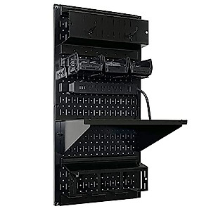 Wall Control Power Tool Storage Organizer Kit Cordless Drill Holder Charging Station Rack 16” x 32” Metal Pegboard Organization System (Black Pegboard)