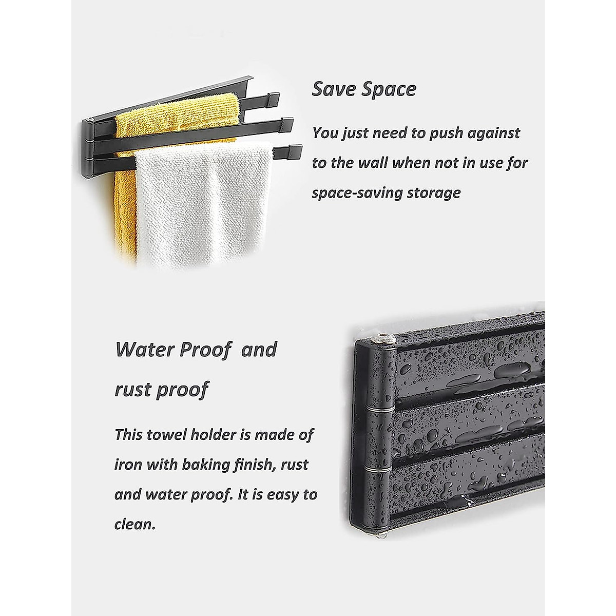 MAOERFUL 3 Swing Arms Towel Holder Wall Mount Towel Rack Dish Rag Dishcloths Washcloth Storage Organizer Hanger Swivel Hand Towel Bar for Sink Door Cabinet in Kitchen Bathroom (Dusty Grey)