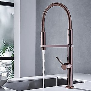 JiaYouJia Kitchen Faucet with Pull Down Sprayer High Arc Dual-Mode Pull Out Kitchen Sink Faucet Single Handle Lever (Rose Gold)