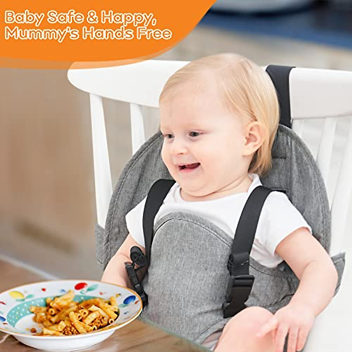 Portable Safety Seat Harness for Baby High Chair, Foldable Washable Cloth Harness Chair Ajustable Straps for Infant Feeding, Universal Baby Dining Desk Safety Harness for Travel, Home, Restaurant