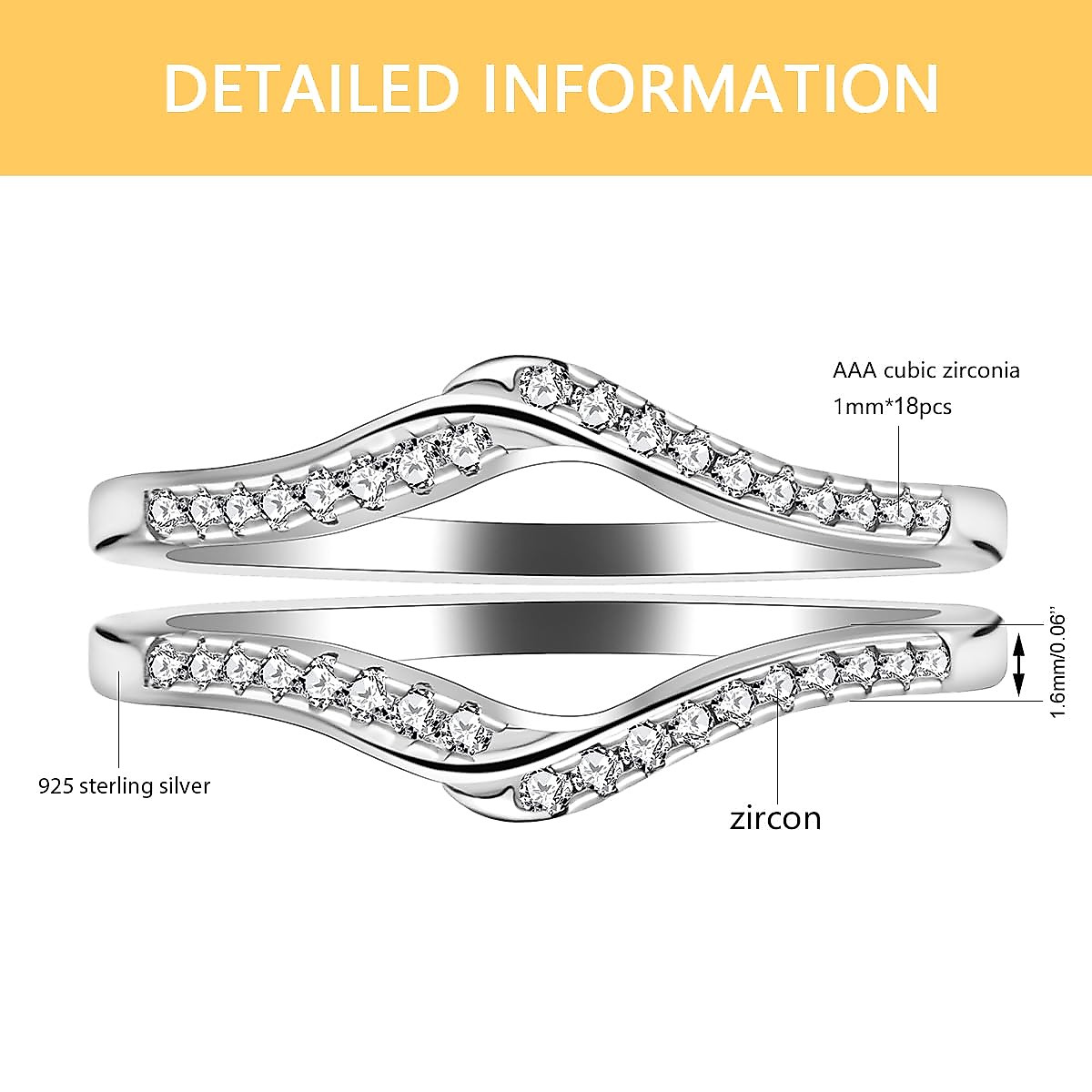 Uloveido 925 Sterling Silver Infinity Bypass Wedding Engagement Ring Guard Enhancer With Cubic Zirconia 2pcs/ SetY1516 (Size 7)
