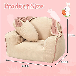 HAHASOLE Rabbit Toddler Sofa, Toddler Bean Bag Chair with Carrot Pillow, Corduroy Kids Armchair, Comfortable Toddler Chair for Boys and Girls