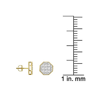 1/20 cttw Round Real Diamond Unisex Cluster Stud Earrings Solid 10K Yellow Gold