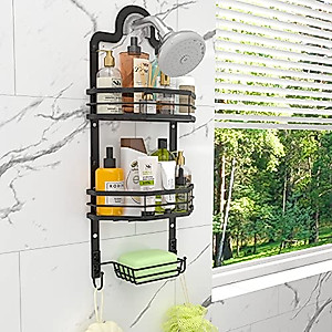 GILLAS Hanging Shower Caddy,Over Head Shower Caddy Rustproof, No Drilling Shower Storage Rack Organizer for Towels, Sponge, Shampoo, Black