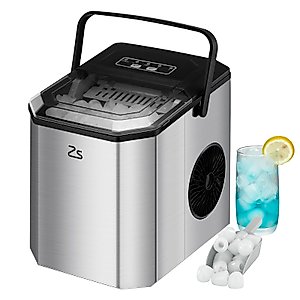 Zstar Ice Maker Countertop with Bullet Ice, 10,000pcs/26Lbs/Day, Portable Ice Machine w/Ice Scoop, 45lb Quiet Design and Self-Cleaning Function for Kitchen Office Bar Home Restaurants Stainless Steel