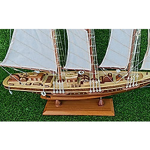 Atlantic Yacht Wooden Model Ship 24" Pond Yacht Sailboat American Wood Model Boat Handicrafts Home Living Room Office Nautical Marine Decoration Décor Display LANTIC-60CM