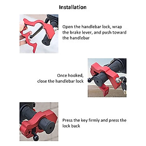 Lock Motorcycle, Heavy Duty Anti Theft Adjustable Bike Handlebar Lock with 2 Keys Protect Your Motorcycle Street ATV Red