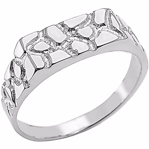.925 Sterling Silver Nugget Style Flat Signet Band or Pinky Ring - Size 6
