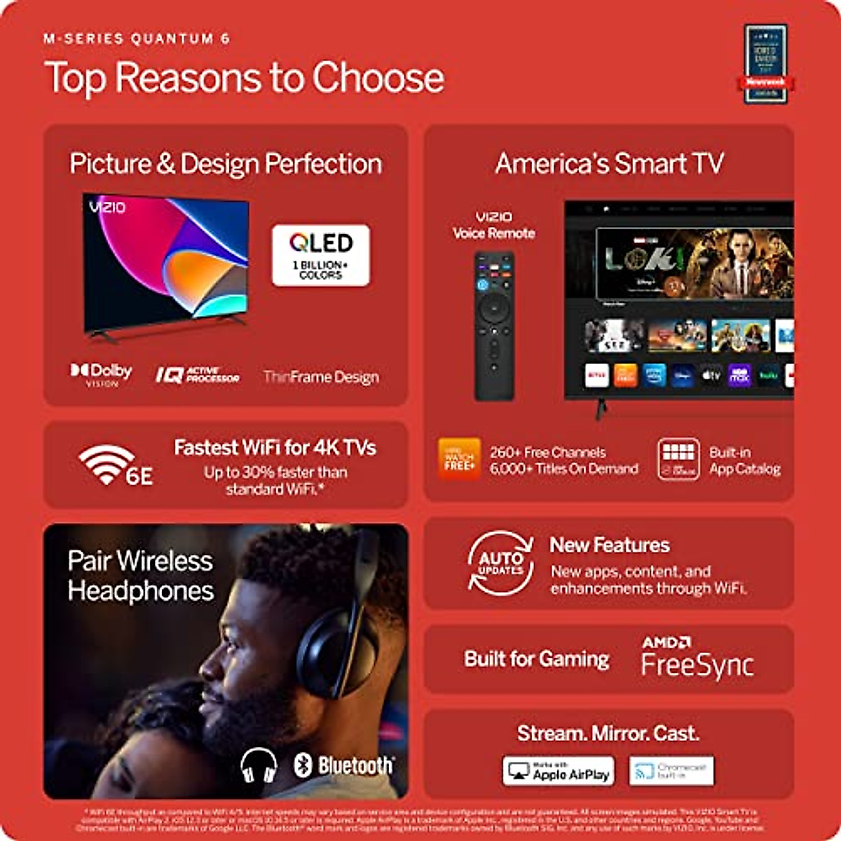VIZIO 43-inch MQ6 Series 4K QLED HDR Smart TV w/Dolby Vision, WiFi 6E, Bluetooth Headphone Capable, AMD FreeSync & Alexa Compatibility, M43Q6M-K04, 2023 Model