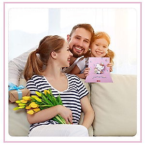 GLALY Cute Birthday Card - Funny Cat Birthday Card Pink 3D Cartoon Cat Greeting Cards for Kids Girls Birthday Gifts