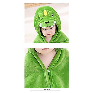TONWHAR 0-4 Years Toddlers' And Kids' Boys Girls Animal Face Hooded Blanket Baby's Bathrobe,Plush After Bath Blanket (Green Dinosaur)