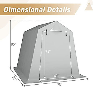 HOGYME 6x7 ft Storage Shelter Protable Garage Waterproof Carport Tent with 2 Roll-up Zipper Doors & Vents Outdoor Storage Shed for Bike, ATV, Motorcycle Shelter, Silver