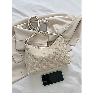 SweatyRocks Women's Hobo Purse Checkered Zip Up Shoulder Bag Casual Handbag Beige S