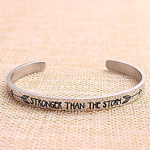Jvvsci Stronger Than The Storm Cuff Bracelet, Inspirational Motivational Gift, Friends BFF Sisters Encouragement Gift,Uplifting Gift For Her, Strength Jewelry