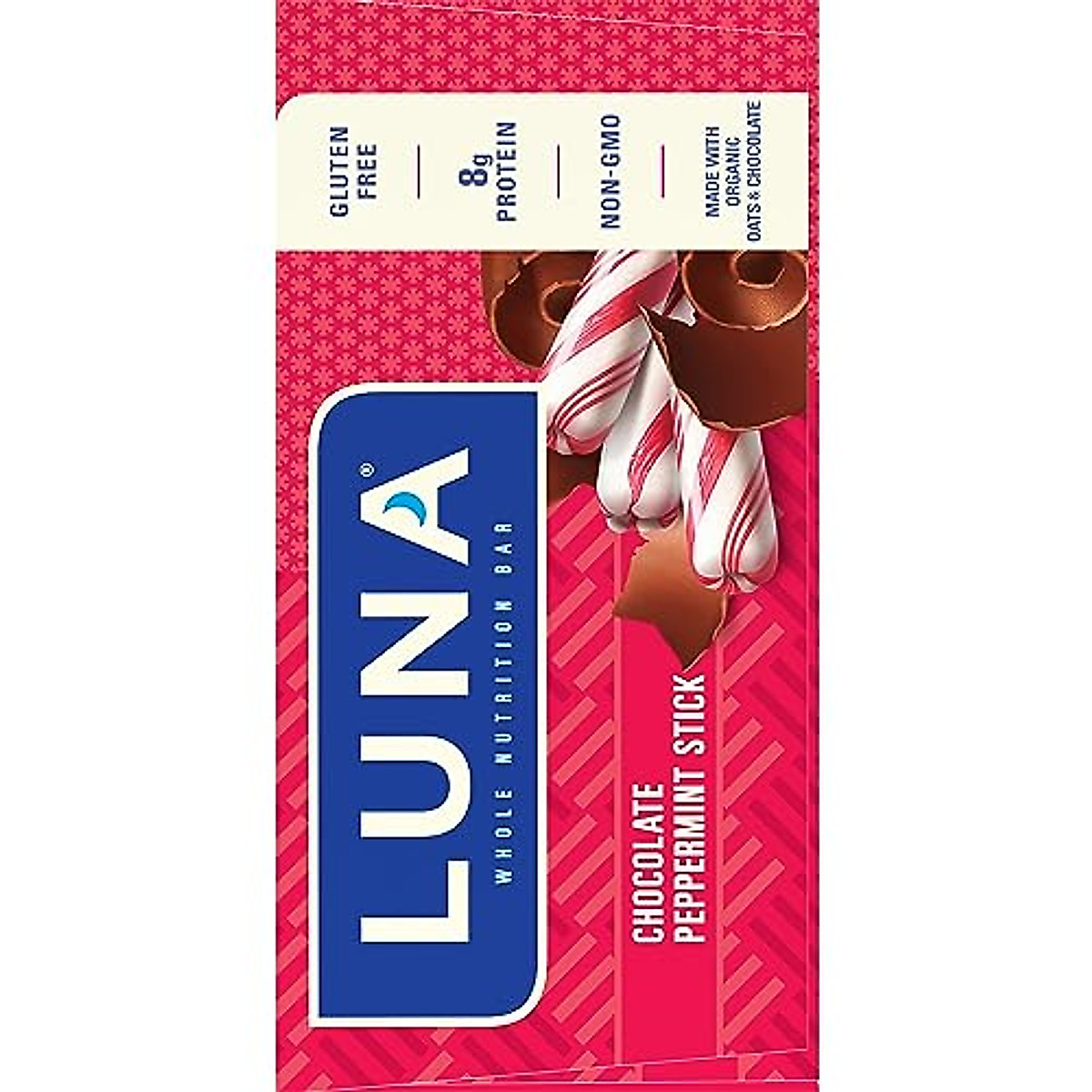 LUNA Bar - Chocolate Peppermint Stick - Gluten-Free - Non-GMO - 7-9g Protein - Made with Organic Oats - Low Glycemic - Whole Nutrition Snack Bars - 1.69 oz. (12 Pack)