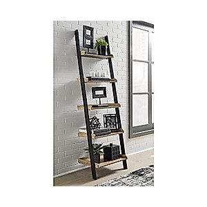 Signature Design by Ashley Gerdanet Urban Industrial 4 Shelf Ladder Bookcase, Light Brown & Black