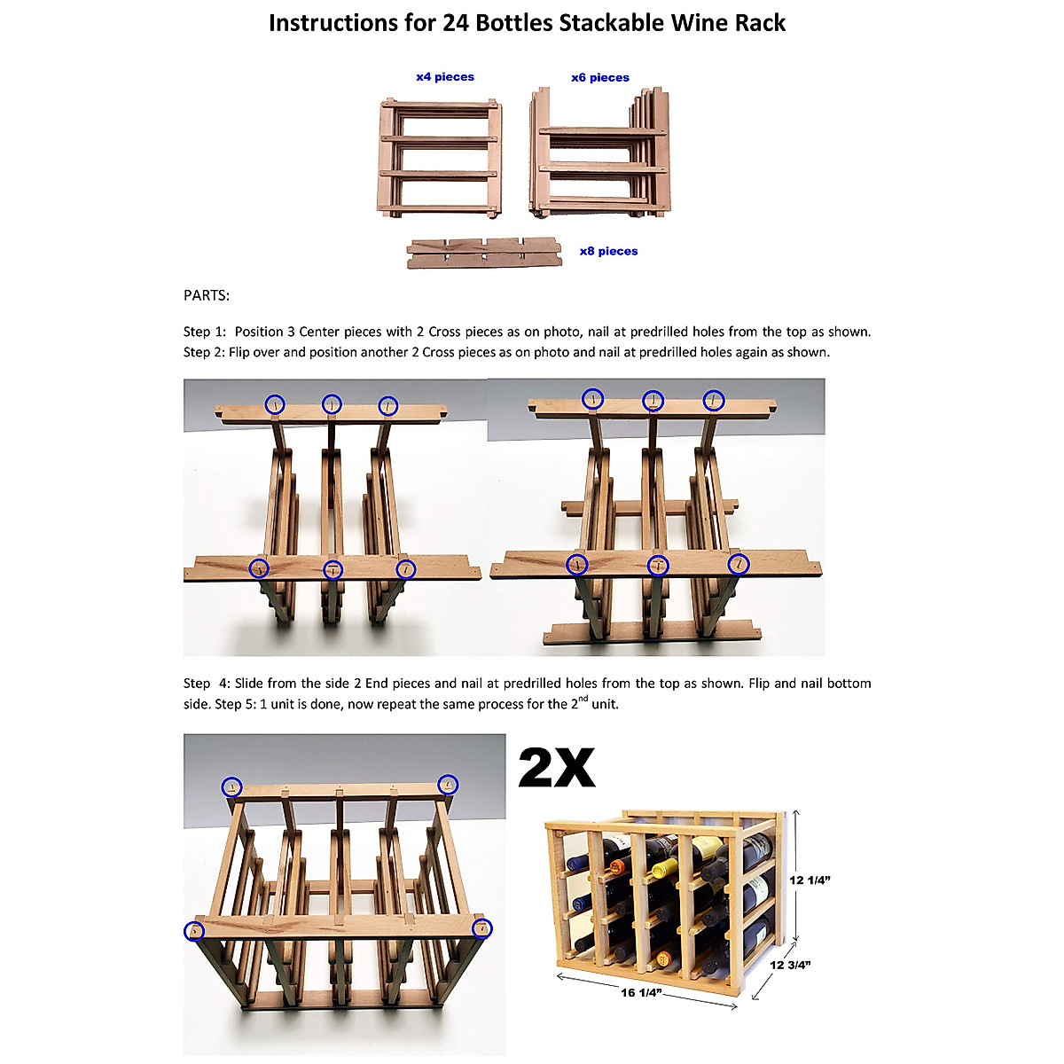 sfDisplay.com,LLC. 24 Bottle Modular Stackable Wine Rack Stack As Many Sets Together (1 Set = 24 Bottle Capacity)