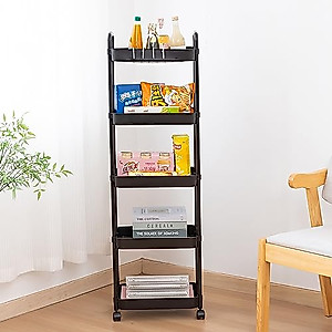 Gagee 5 Tier Rolling Cart with Wheels and Handle,Rolling Storage Cart for Office, Living Room, Laundry Room,Kitchen,Bathroom,Black