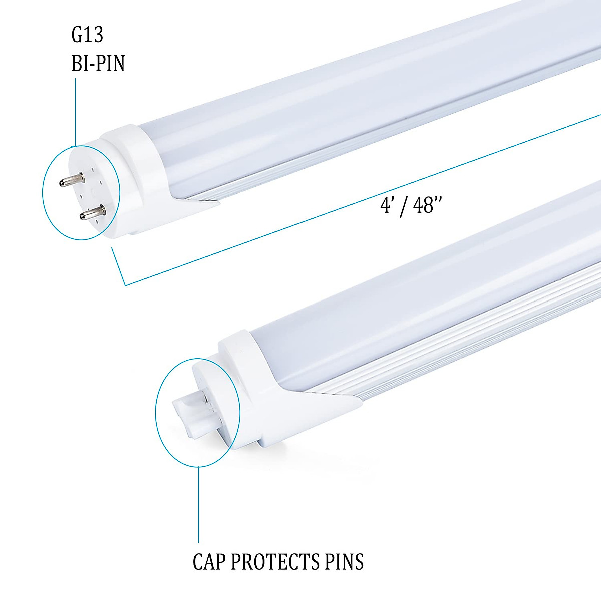 HMINLED 4ft T8 T12 LED Tubes, Frosted 48" 22W (65W Fluorescent Replacement) 6000K 6500K, Double-Ended Power Ballast Bypass Light, 2400lm Type B Milky 110V 277V, 25 Pack