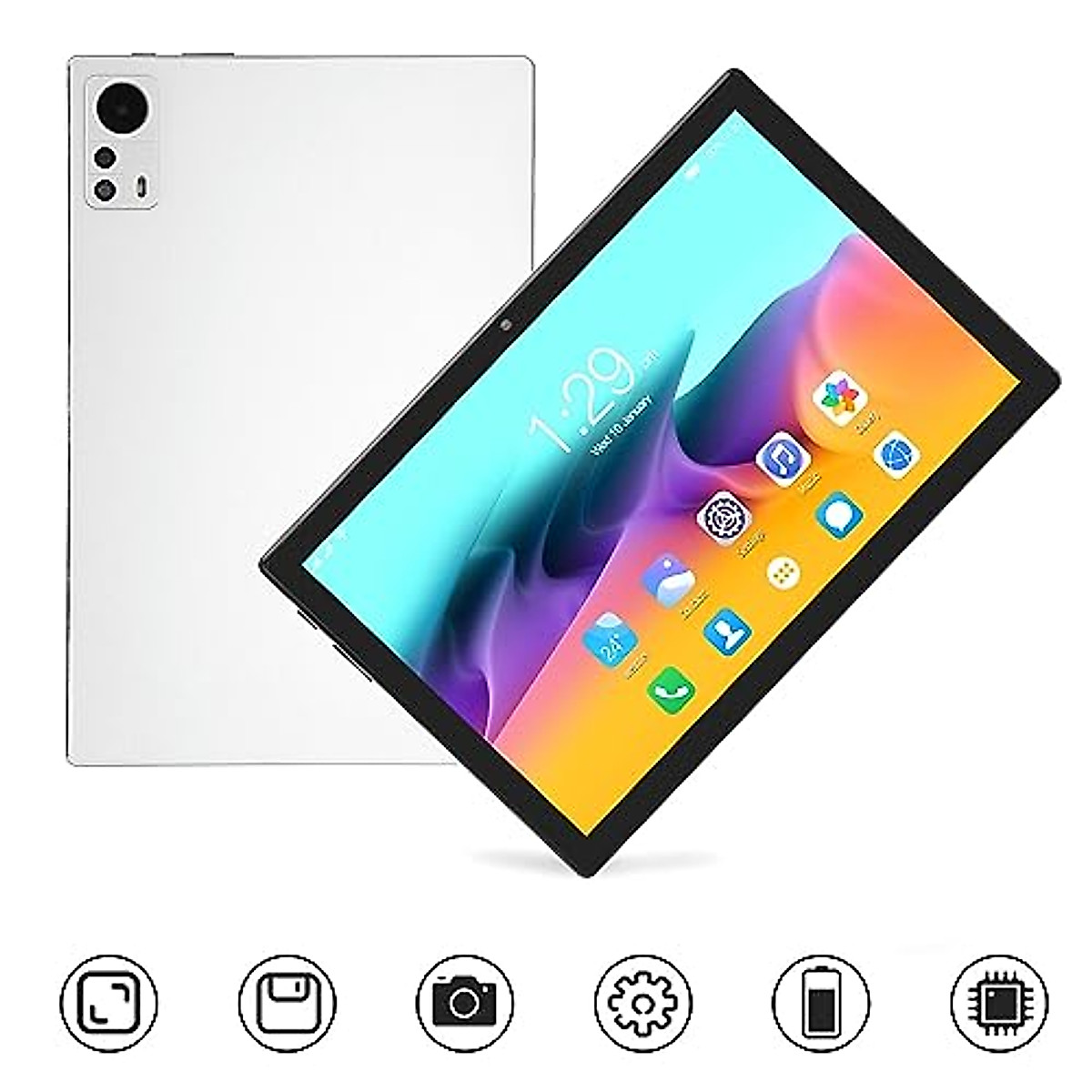 DAUERHAFT 10.1 Inch Tablet, Tablet Octa Core 5G WiFi Tab M10 3200x1440 8MP 13MP for Android 11 for Work (White)