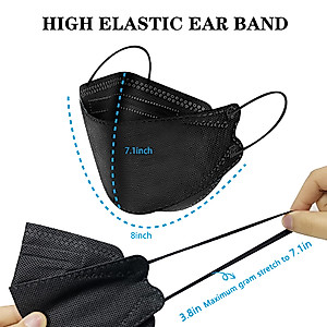 60PCS KF94 Disposable Face Mask, Disposable Individually Packaged Masks, Fish Mouth Type 4-Ply Breathable Mask with Adjustable Nose, Comfortable Breathable. Outdoor, Daily Use ( Black )