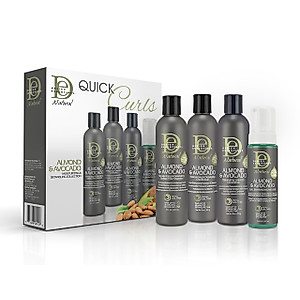 Design Essentials Natural Almond & Avocado Quick Curls Box Exclusive, All-In-One Wash Day Routine, for Super Moisturized, Frizz-Free, Defined Curls - Women, Men, and Kids,4pc set