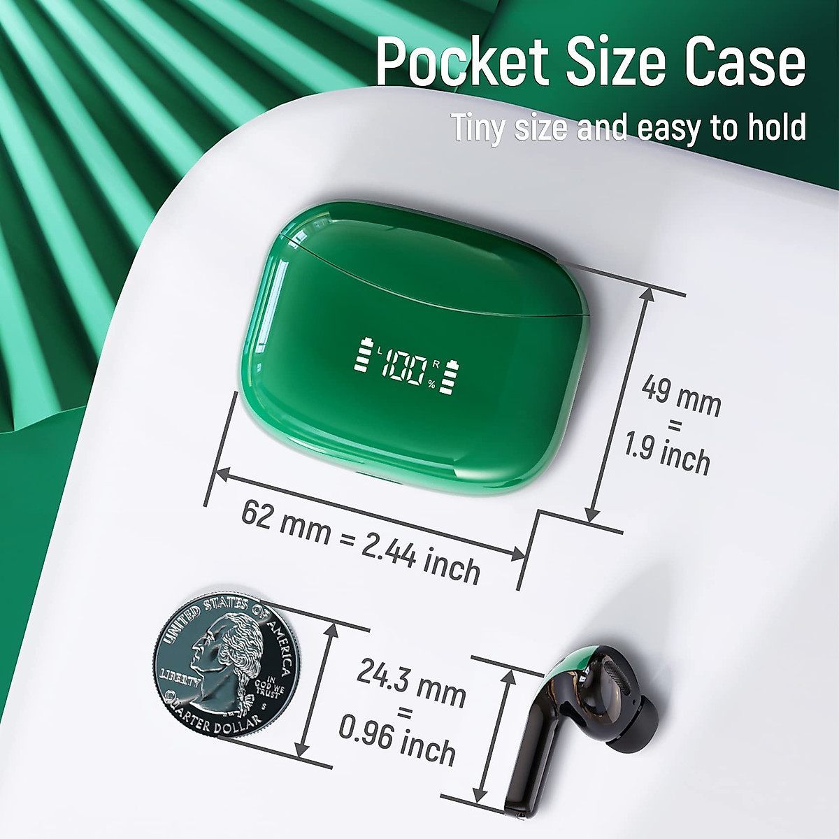 Wireless Earbuds 50H Playback Bluetooth Headphones with Wireless Charging Case Waterproof Ear Buds in-Ear Earphones with Microphone for Android Gaming Computer Laptop TV Sport ZINGBIRD-VEAT00L Green