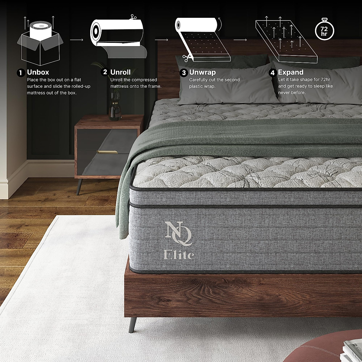 NapQueen Elite Series Machka Twin Size Mattress, 12 Inch Cooling Gel Memory Foam Mattress Twin Size, Hybrid Mattress in a Box with Individual Pocket Spring, CertiPUR-US Certified, Made in USA