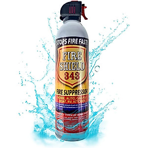 Fire Shield 343 - Home & MOBILE Use Aerosol Fire Suppressant Spray Foam Eliminates Gasoline, Kitchen Grease, Oil, Wood Fires. For Garage, House, Camping, RV & More