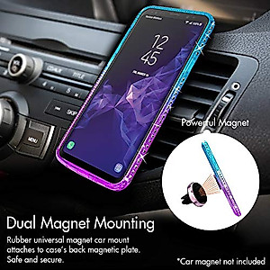 Silverback for Galaxy S9 Case, Moving Liquid Holographic Sparkle Glitter Case with Kickstand, Bling Diamond Rhinestone Bumper Ring Protective Samsung Galaxy S9 Case for Girls Women - Purple