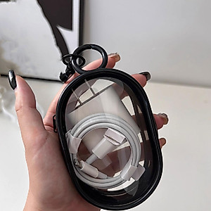 Charging Cable Storage Bag, Waterproof Cable Storage Clear Bag, Transparent Cable Storage Bag, Mobile Phone Charger Transparent Storage Organizer, Portable Headphone Storage Bag (Black+White)