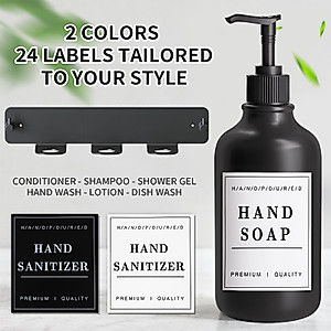 XLHOMO Shampoo and Conditioner Dispenser, Matte Black Body Wash Shower Soap Dispenser Wall Mounted 3 Chamber with Labels Bath Sponge, Drill Free 17oz Plastic Shower Bottles Refillable for Bathroom