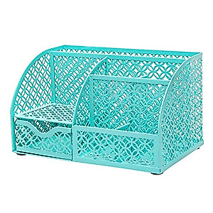 Annova Mesh Desk Organizer Office with 7 Compartments + Drawer/Desk Tidy Candy/Pen Holder/Multifunctional Organizer - Turquoise