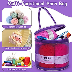Katech Yarn Storage Case Empty Small Round Mesh Storage Bag Portable Knitting Yarn Balls Organizer Basket Crochet Thread Sewing Accessories Storage Tote Bags (Purple)