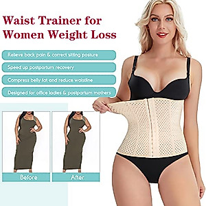 LODAY Waist Trainer for Women Weight Loss Sport Workout Body Shaper Girdle Tummy Cincher Underbust Corset (Beige, X-Large)