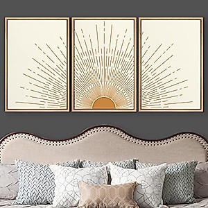 wall26 Framed Canvas Print Wall Art Set Boho Mid-Century Orange Minimal Shining Sun Galaxy Nature Abstract Illustrations Modern Bohemian Decorative for Living Room, Bedroom, Office - 16"x24"x3 Natural