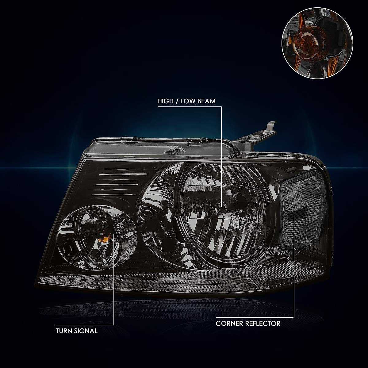 2Pcs Replacement Headlights Assembly Compatible with Ford F150 04-08/Lincoln Mark LT 06-08,Smoked Lens/Clear Corner